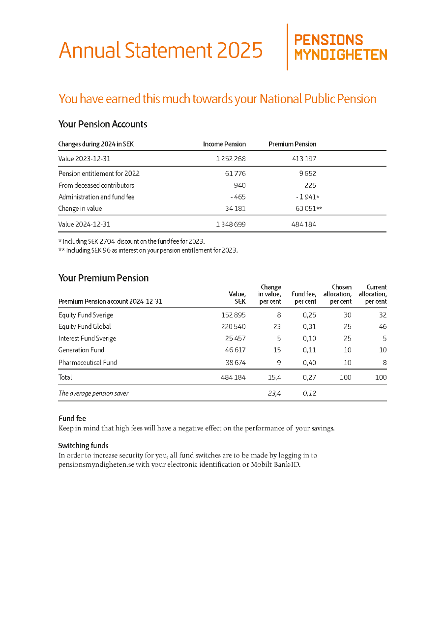 Orange envelope - annual statement for your national public pension ...